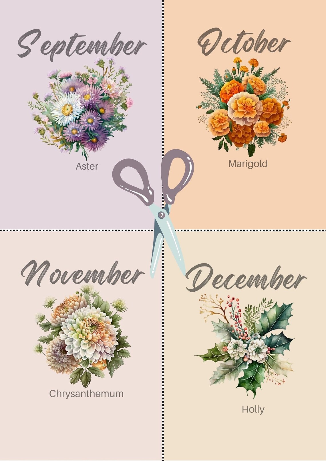Birth Month Flowers Digital Set of 12 Instant Download Prints, Decor ...