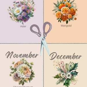 Birth Month Flowers Digital Set of 12 Instant Download Prints, Decor ...