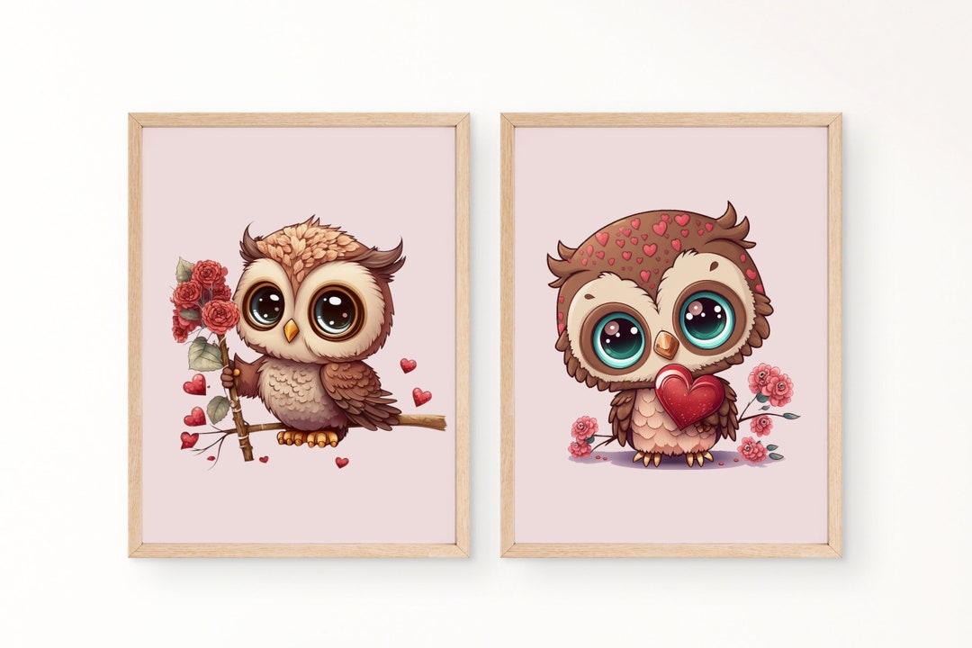 OWL VALENTINES Printable Owl Set of 2 Prints Bonus Gift-4 Valentine ...
