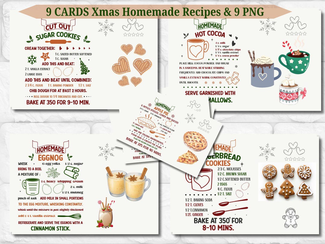 Printable Holiday Recipe, Christmas Cookie Recipe Card, Baking Ideas ...