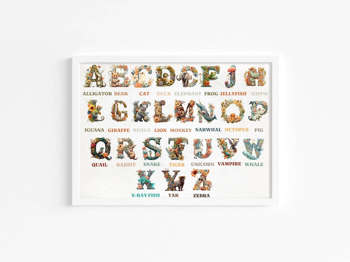 Animal Alphabet Poster, PRINTABLE Wall Art, Educational ABC Poster ...