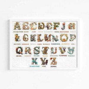 Animal Alphabet Poster, PRINTABLE Wall Art, Educational ABC Poster ...