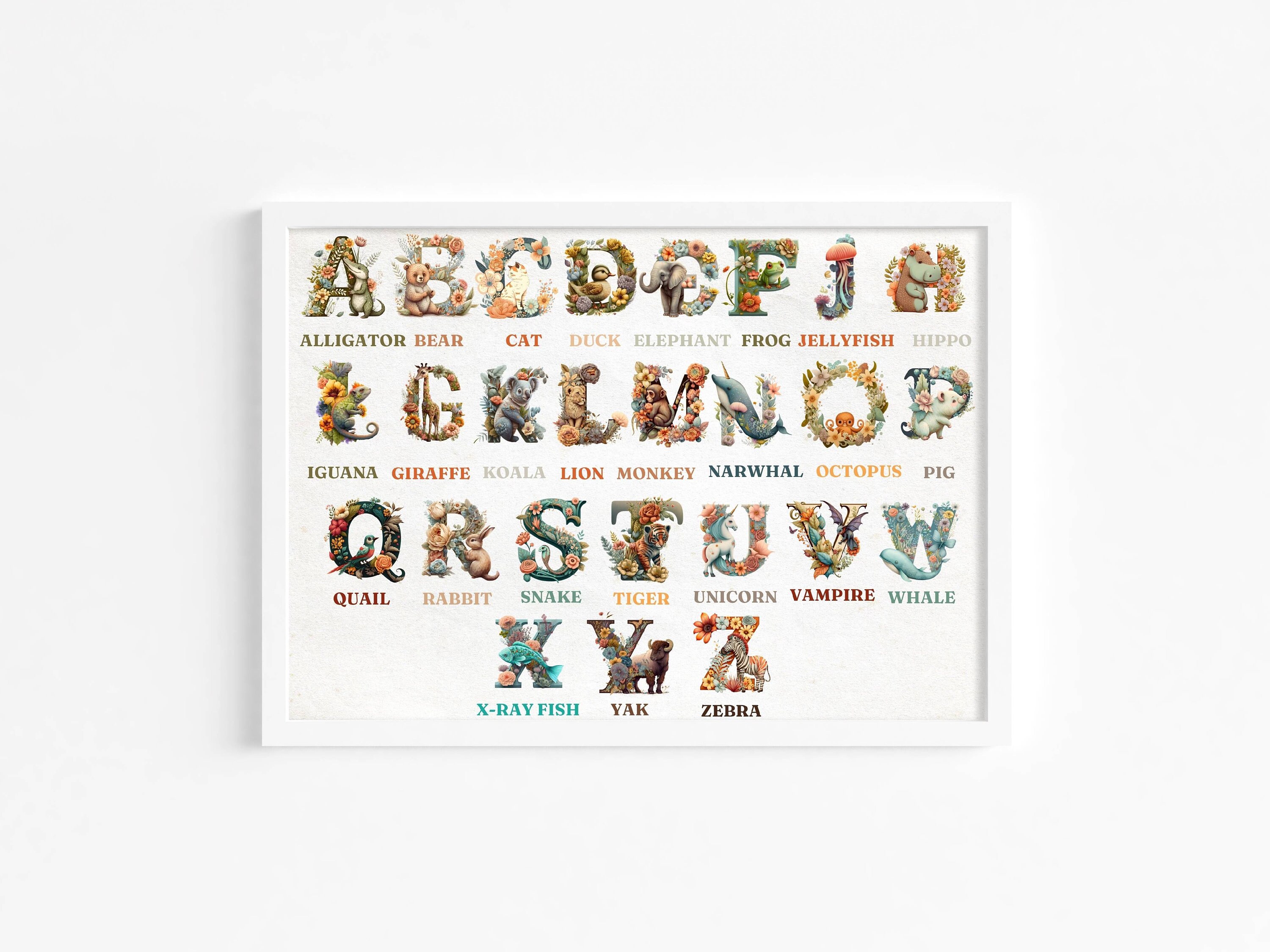 Animal Alphabet Poster, PRINTABLE Wall Art, Educational ABC Poster ...