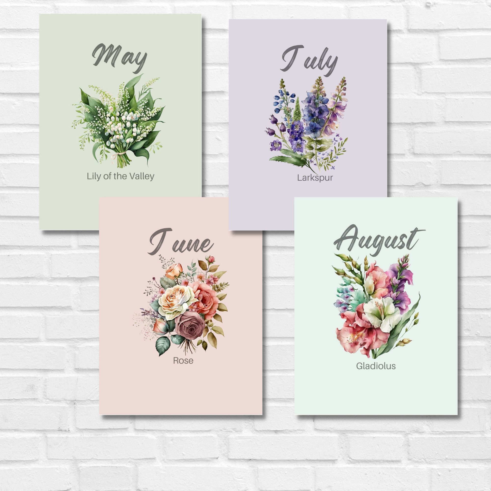 Birth Month Flowers Digital Set of 12 Instant Download Prints, Decor ...