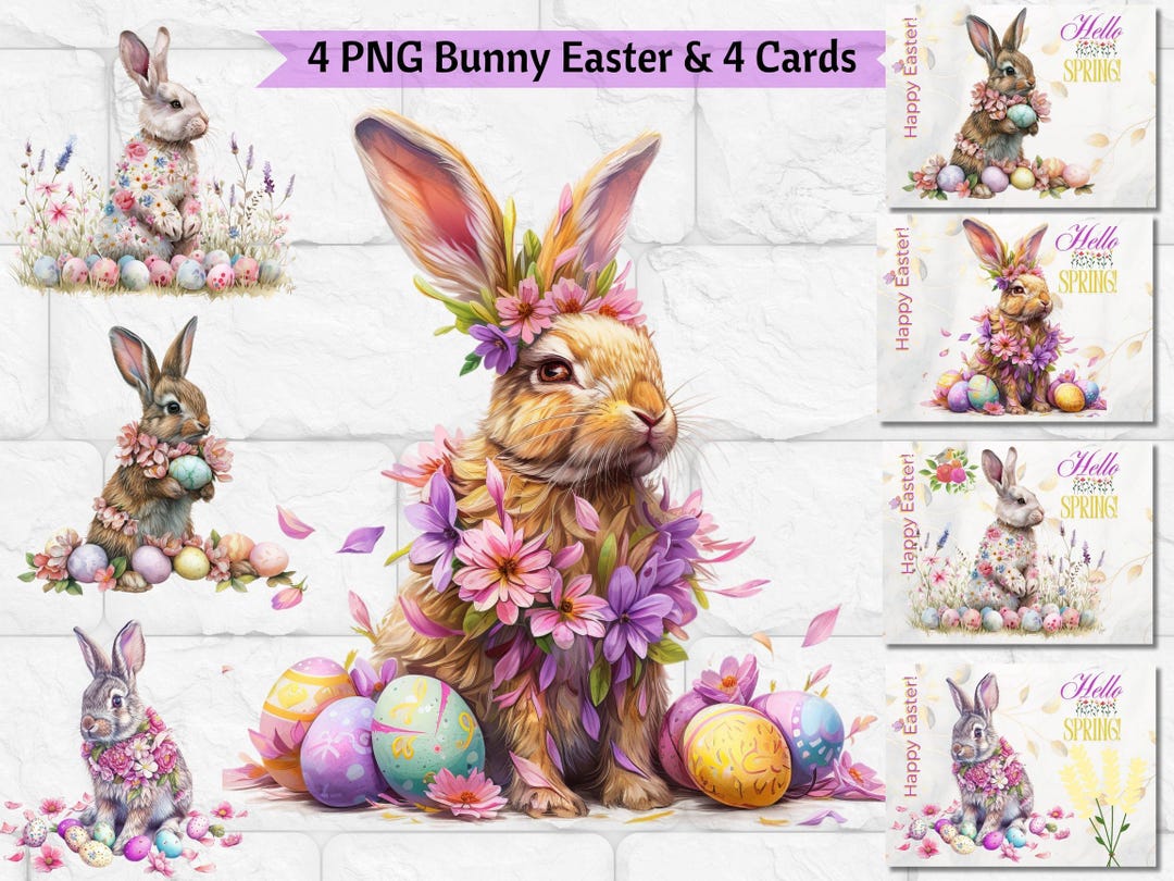Vintage Easter Bunny Clipart, Cute Retro Spring Clip Art, Watercolor ...