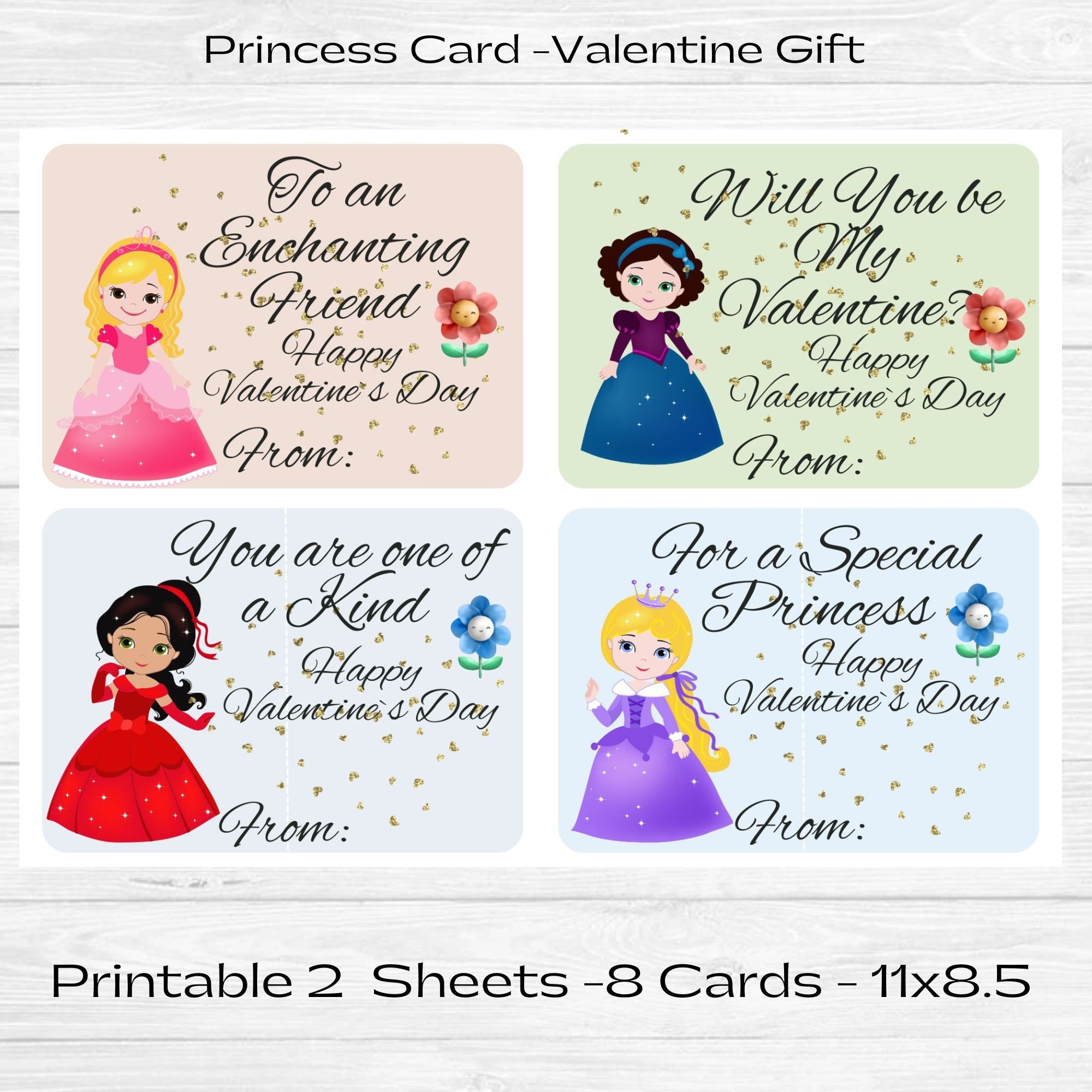 PRINCESS VALENTINE CARDS Printable Kids Valentine Cards School ...