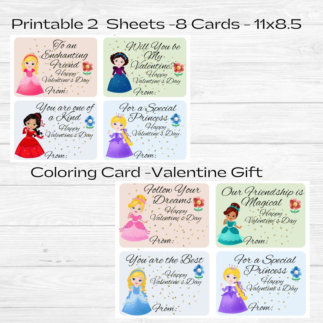 PRINCESS VALENTINE CARDS Printable Kids Valentine Cards School ...