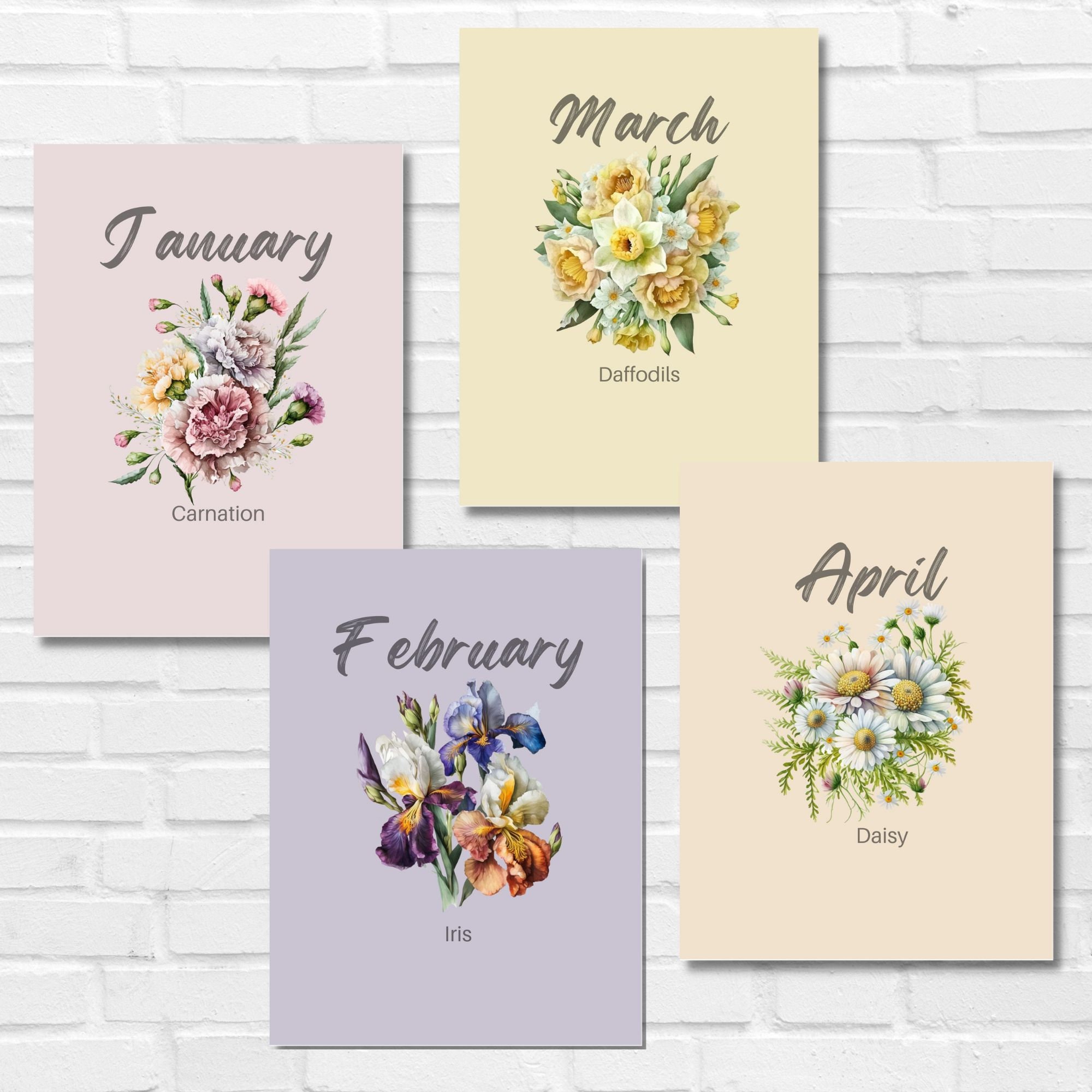 Birth Month Flowers Digital Set of 12 Instant Download Prints, Decor ...