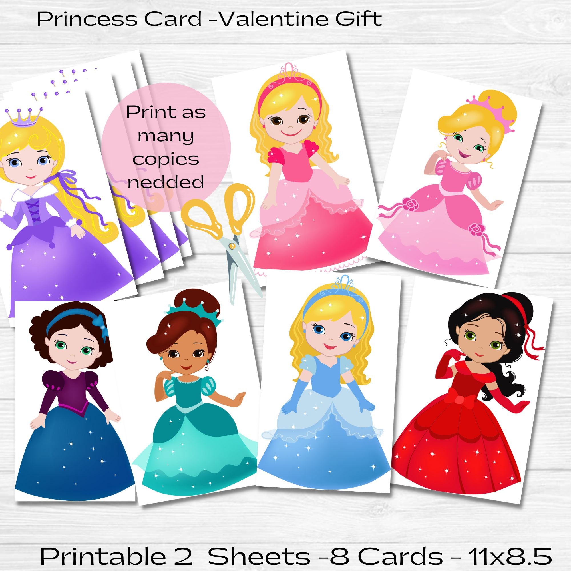 PRINCESS VALENTINE CARDS Printable Kids Valentine Cards School ...