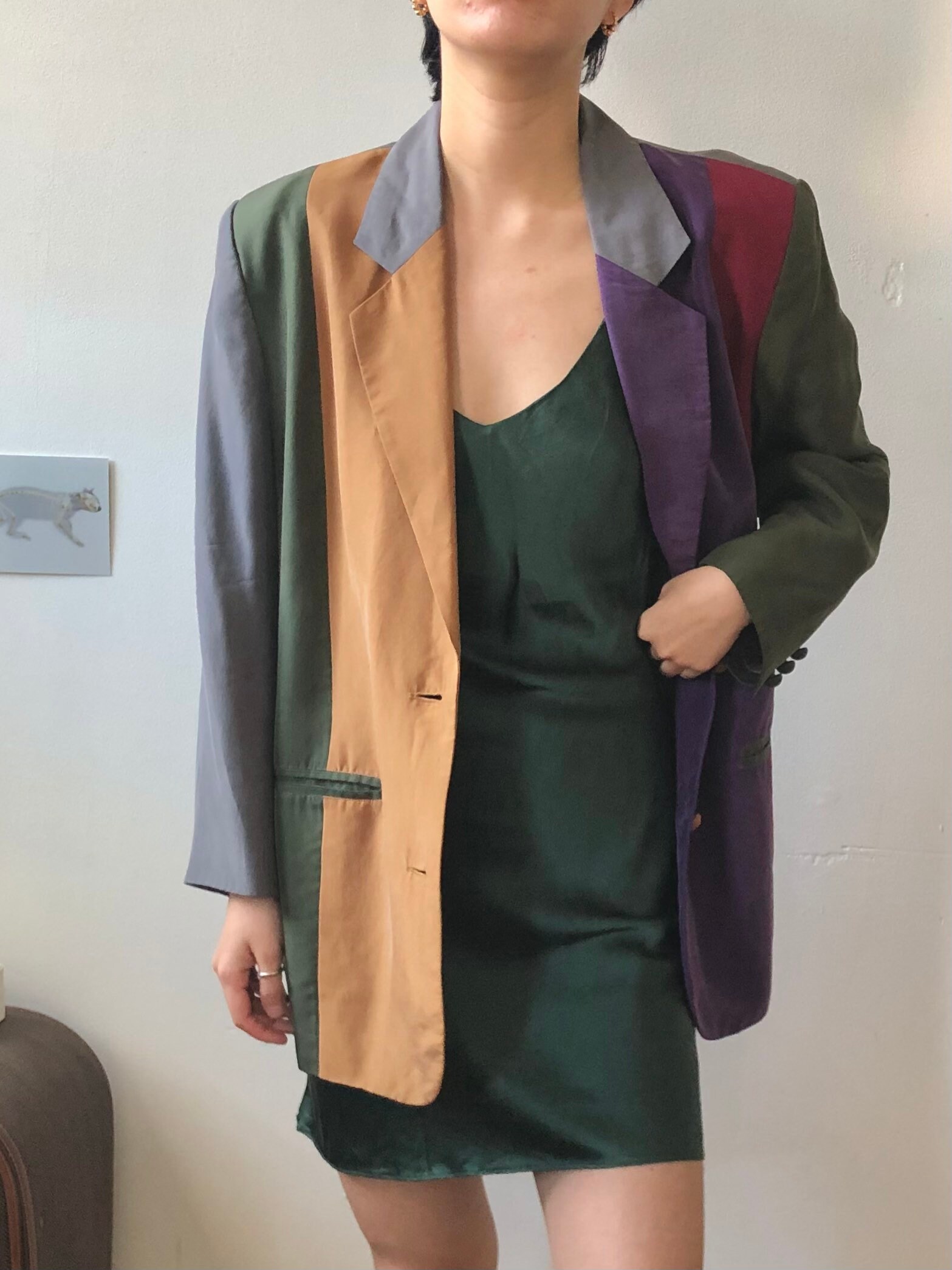 Vintage Colorblock Silk Blazer, 80s 90s Silk Jacket Blazer, Size S ...