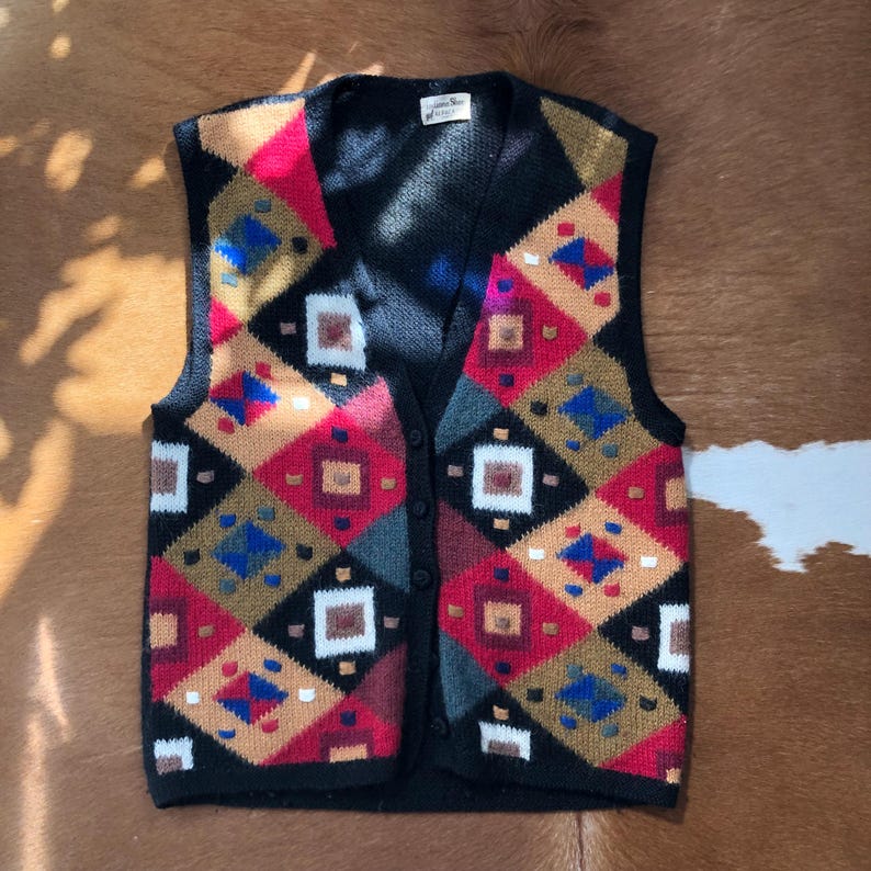 Vintage Alpaca Wool Sweater Vest, Button Front Peru Made Vest, Handknit ...