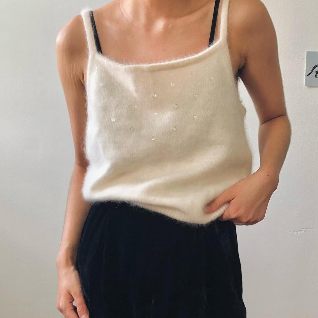 Vintage Ivory Cami Top, Sequin Decoration, Wool Angora Blend Sweater ...