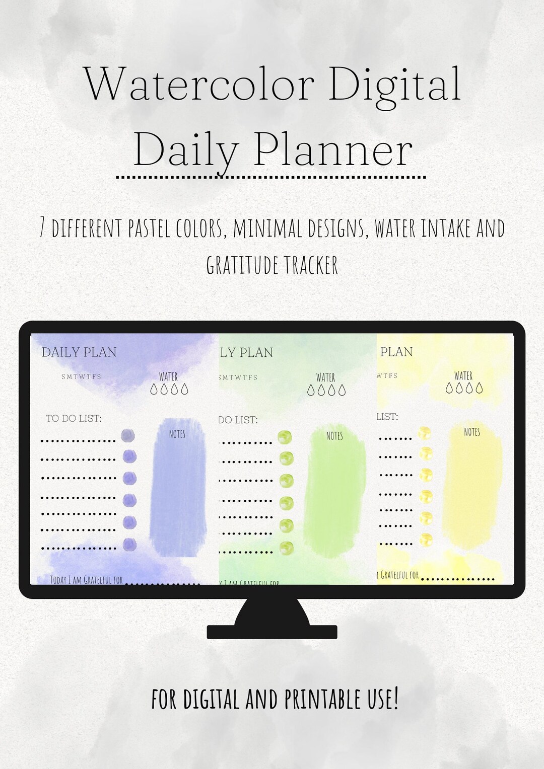 Watercolor Digital Daily Planner Printable Instant Download Planner ...