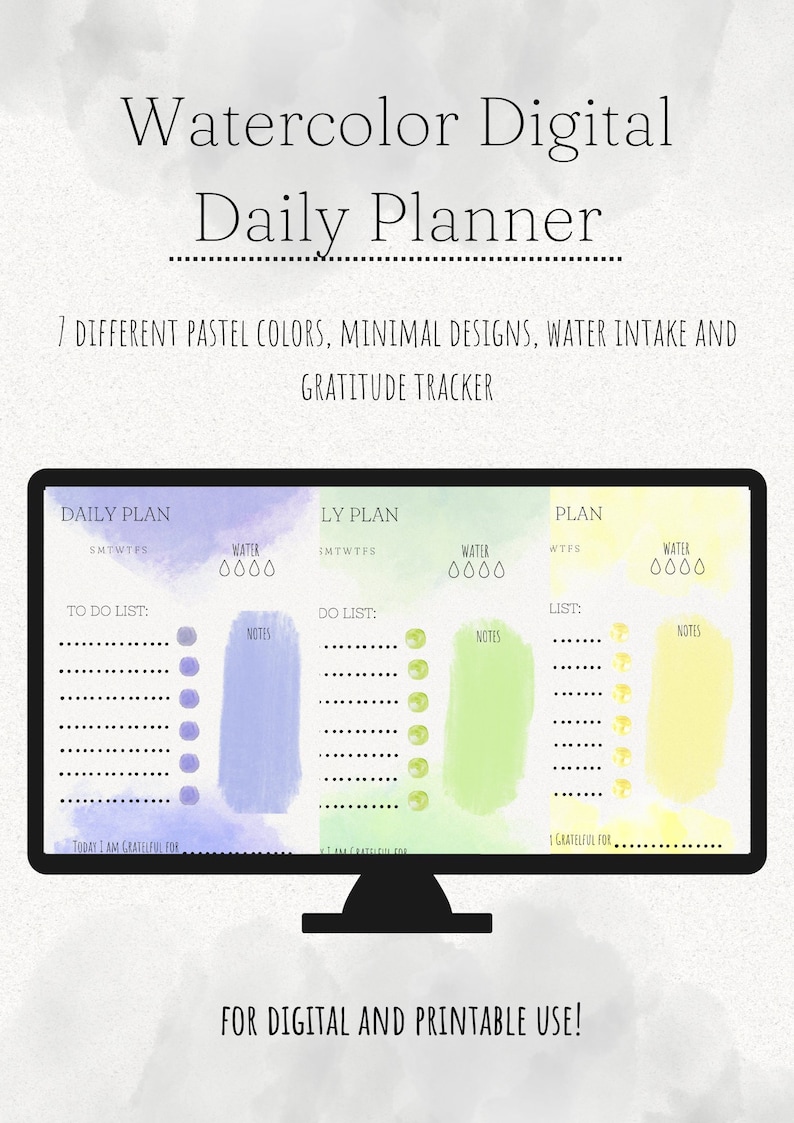 Watercolor Digital Daily Planner Printable Instant Download Planner ...