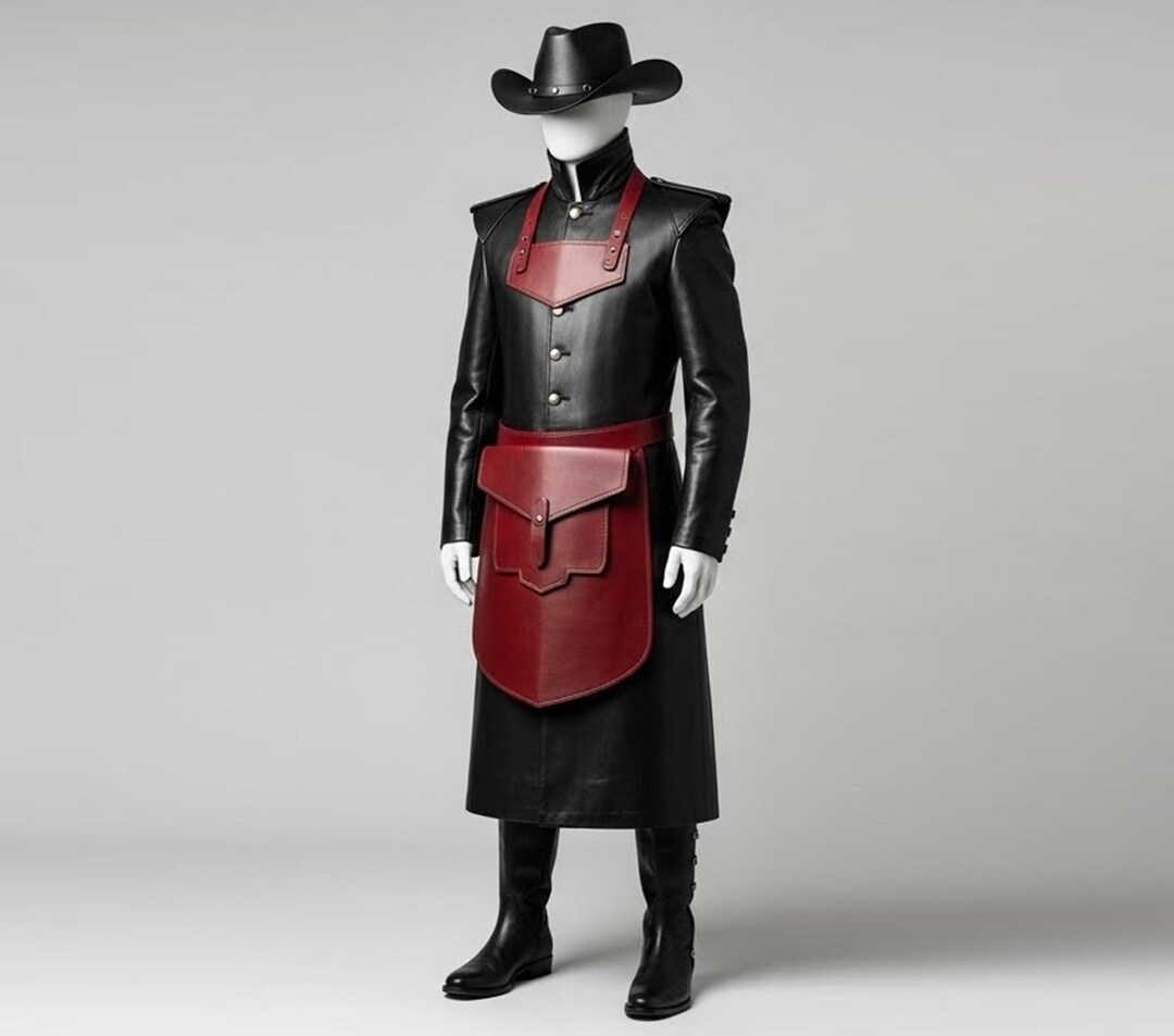 Black & Red Leather Western Trench Coat for Men | Handmade Cowboy ...