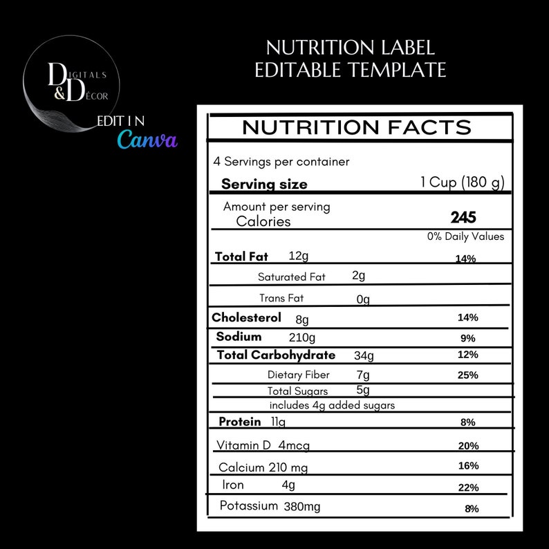 Nutrition Facts Label Template - Etsy