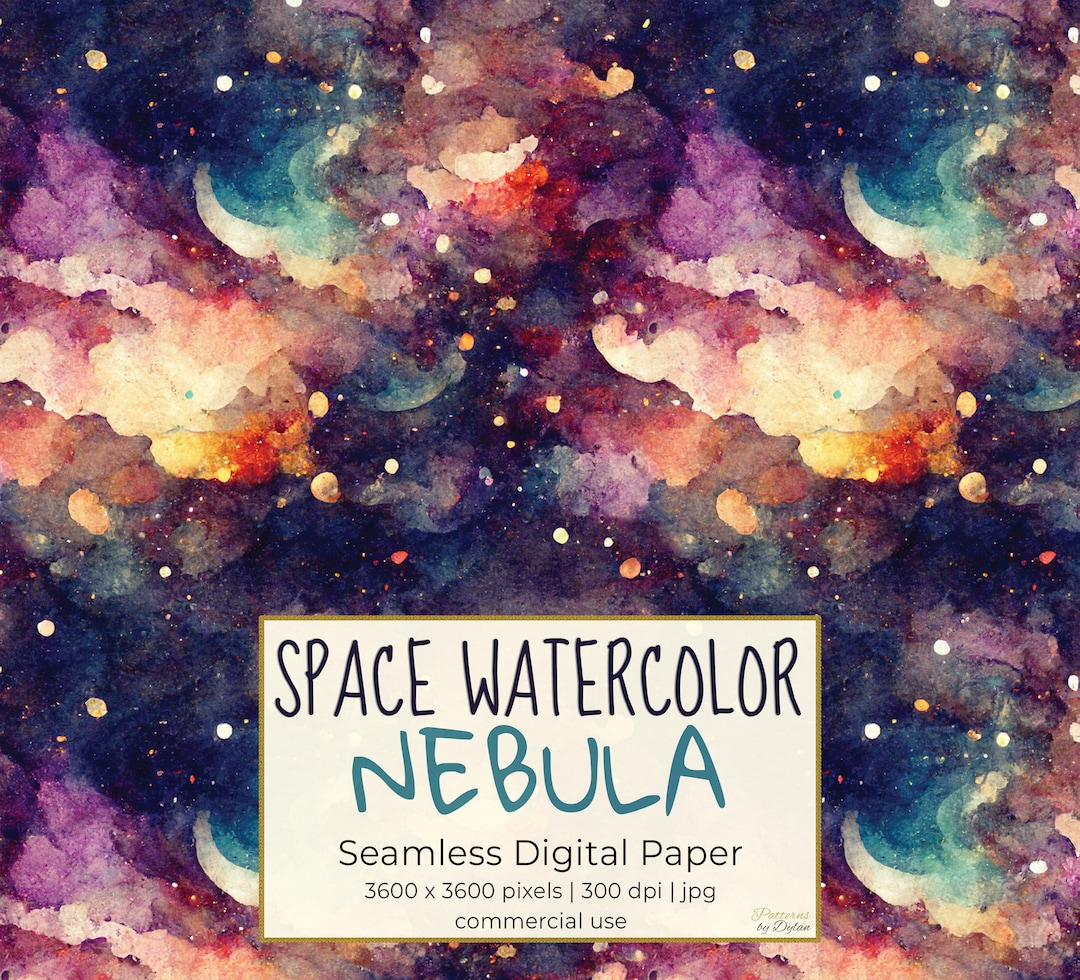 SPACE WATERCOLOR NEBULA Digital Paper, Colorful Galactic Art Seamless ...
