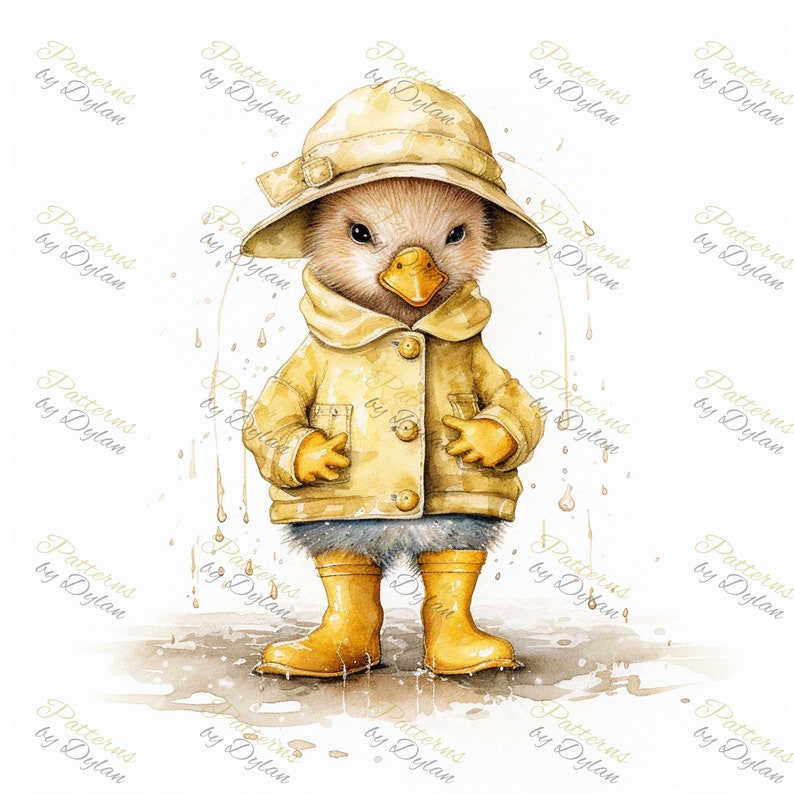 Baby Ducklings in Rain Gear Hand Drawn Illustrations Bundle, Set of 12 ...
