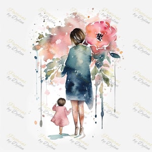 Mother and Child Floral Watercolor Illustrations Bundle, Set of 12 ...