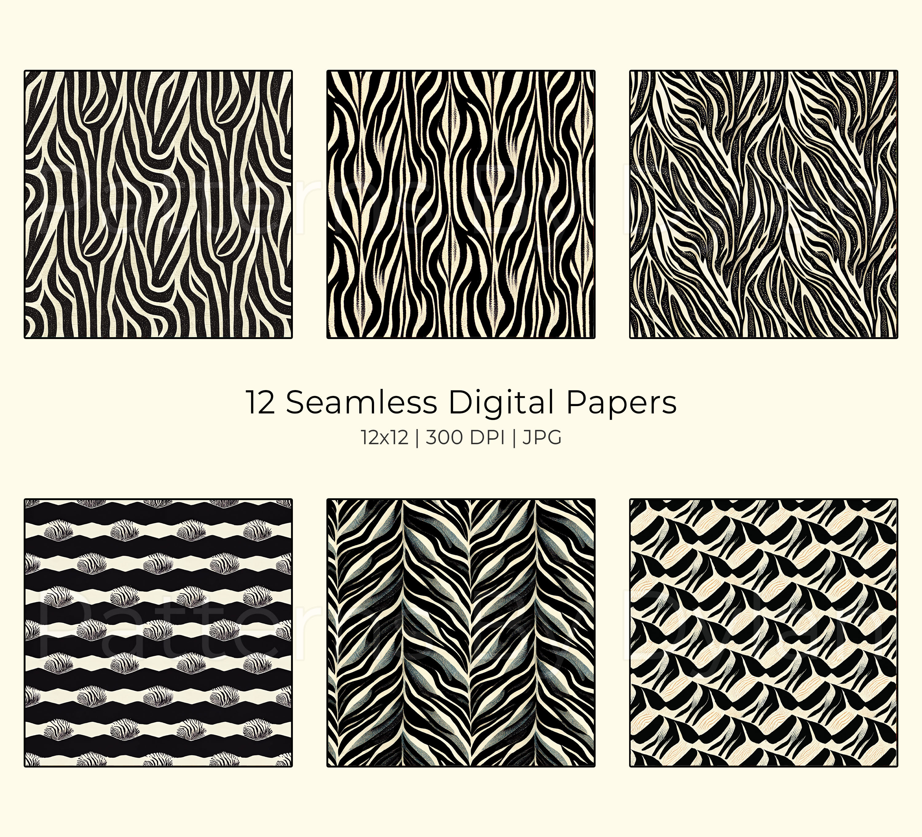 ZEBRA PRINT PATTERNS Digital Paper Pack, African Safari Seamless ...