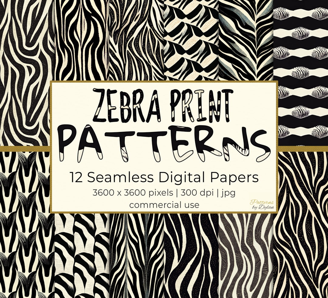 ZEBRA PRINT PATTERNS Digital Paper Pack, African Safari Seamless ...