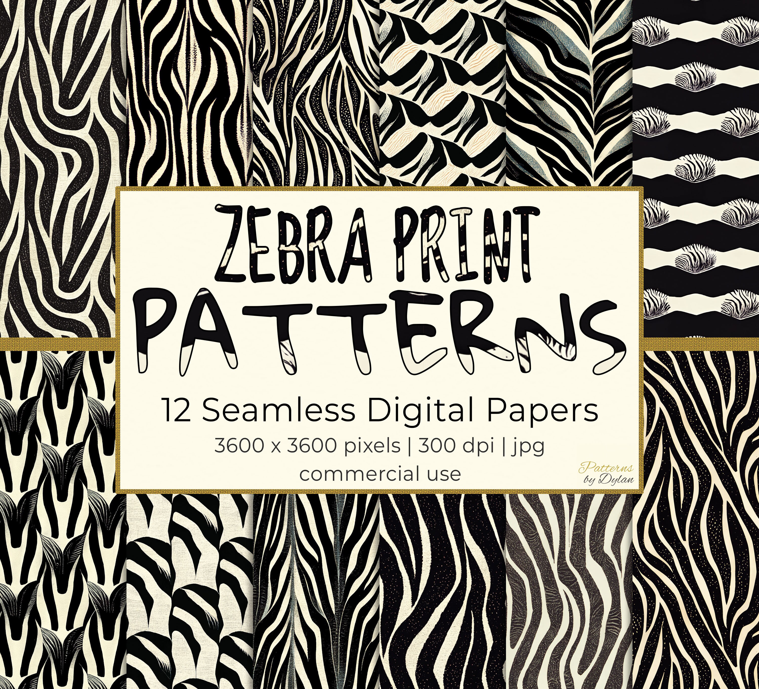 ZEBRA PRINT PATTERNS Digital Paper Pack, African Safari Seamless ...