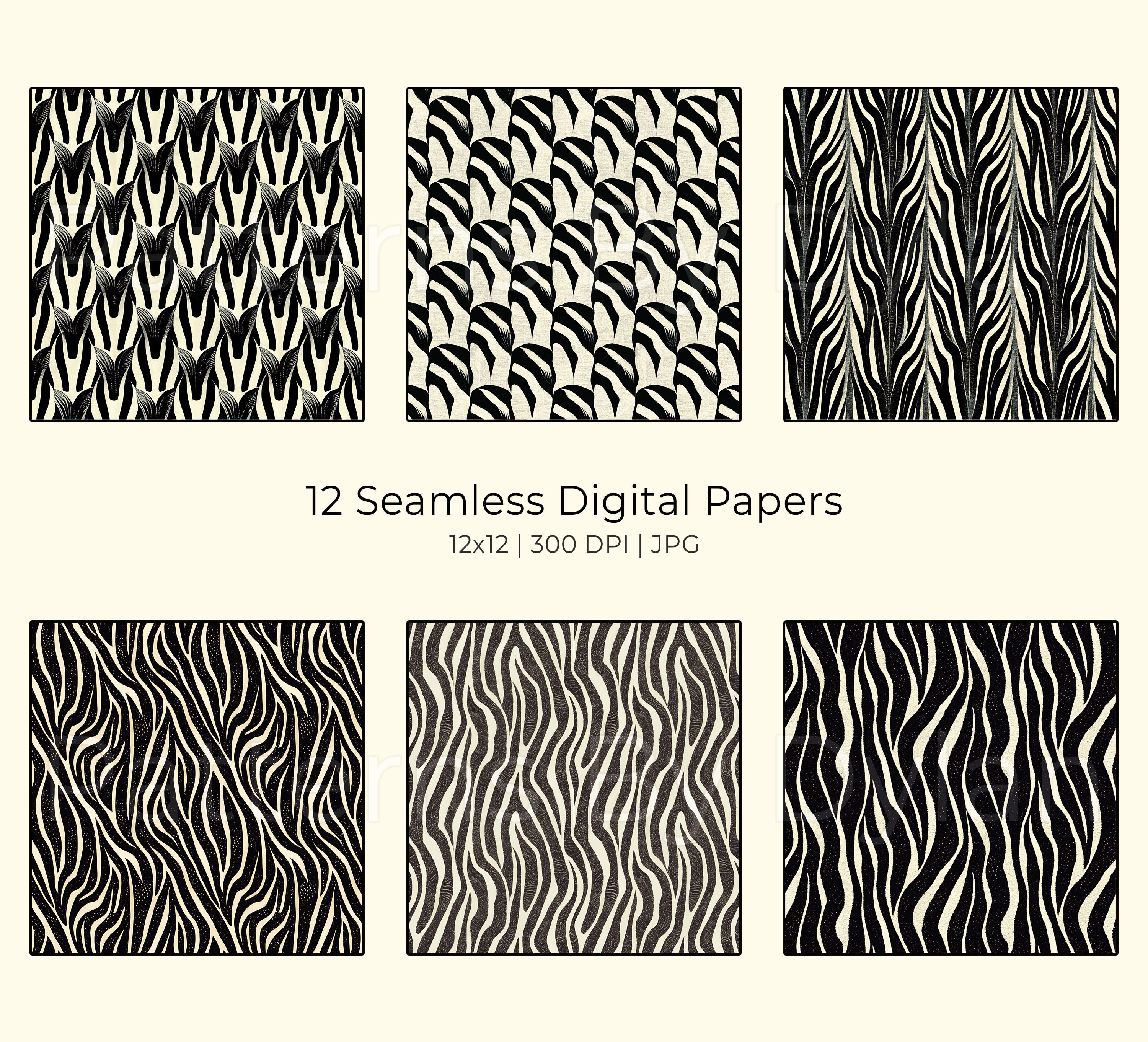 ZEBRA PRINT PATTERNS Digital Paper Pack, African Safari Seamless ...