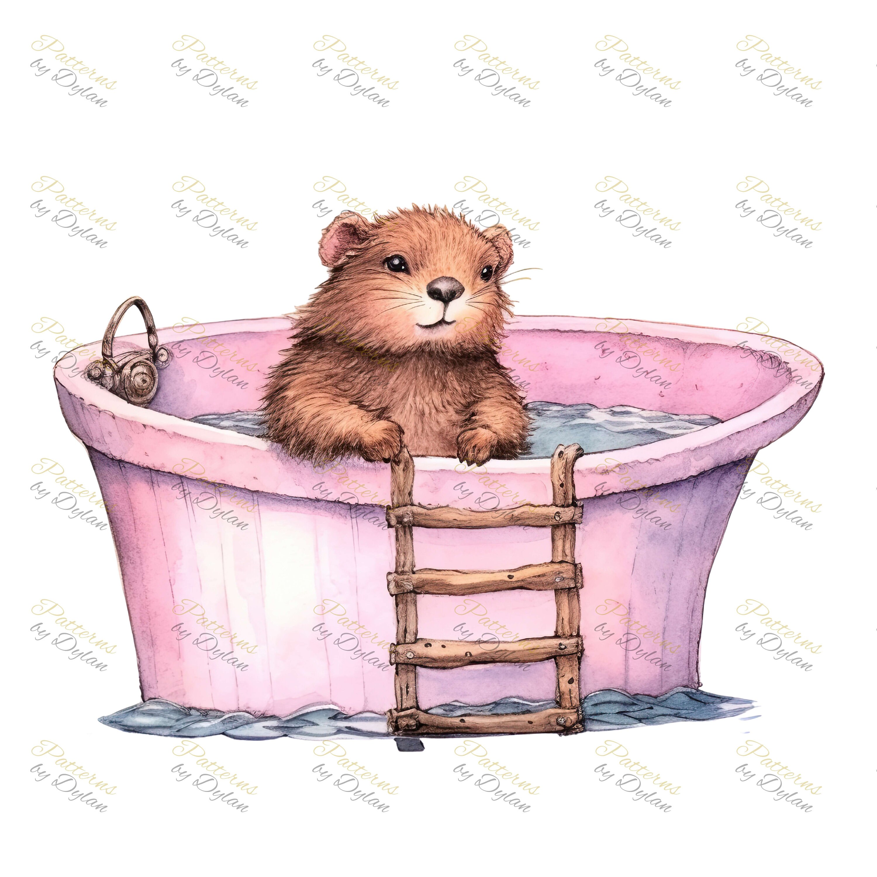 Cute Beavers in Bath Tubs Hand Drawn Illustrations Bundle, Set of 12 ...