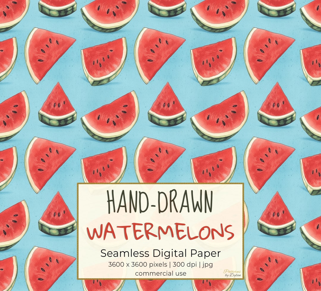 Hand Drawn Watermelon Slices Digital Paper, Strawberry Fruit Seamless ...