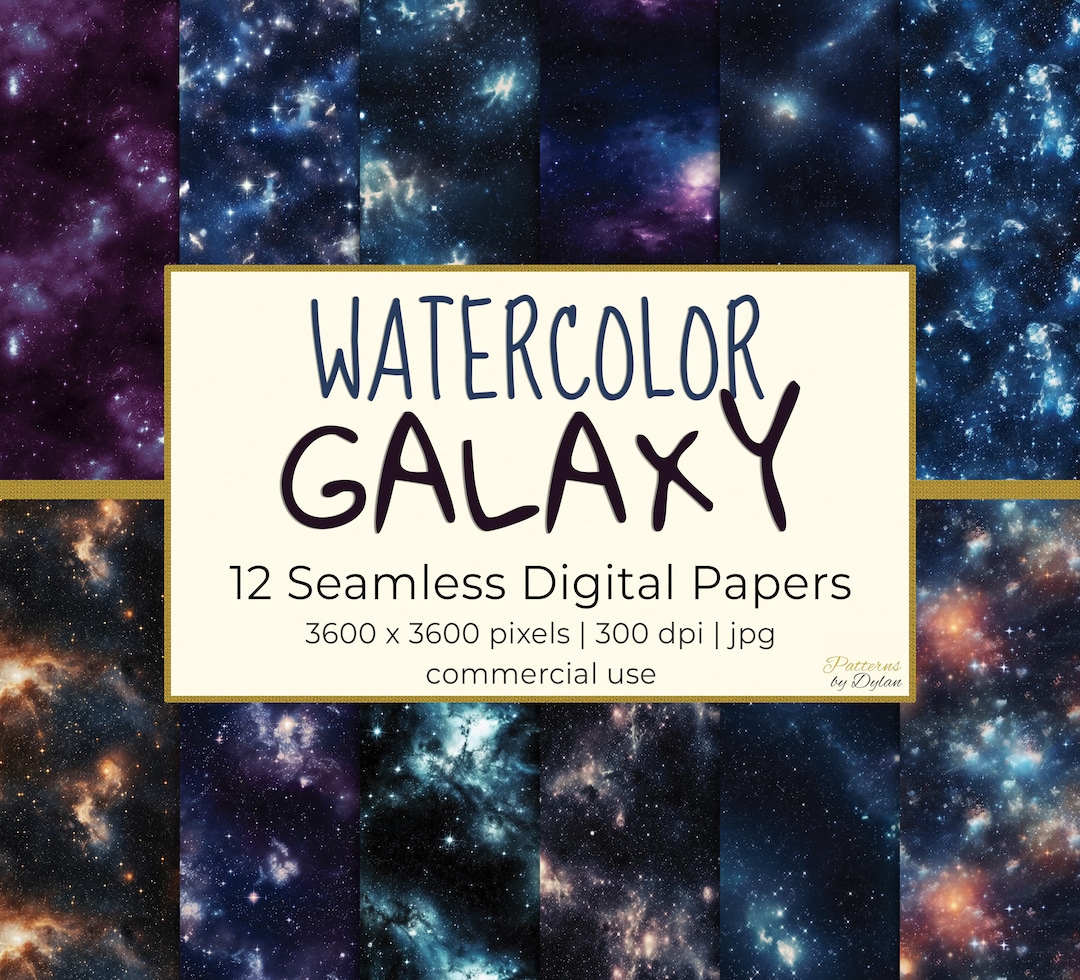 GALAXY WATERCOLOR Digital Paper, Colorful Galactic Art Seamless ...