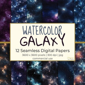 GALAXY WATERCOLOR Digital Paper, Colorful Galactic Art Seamless ...