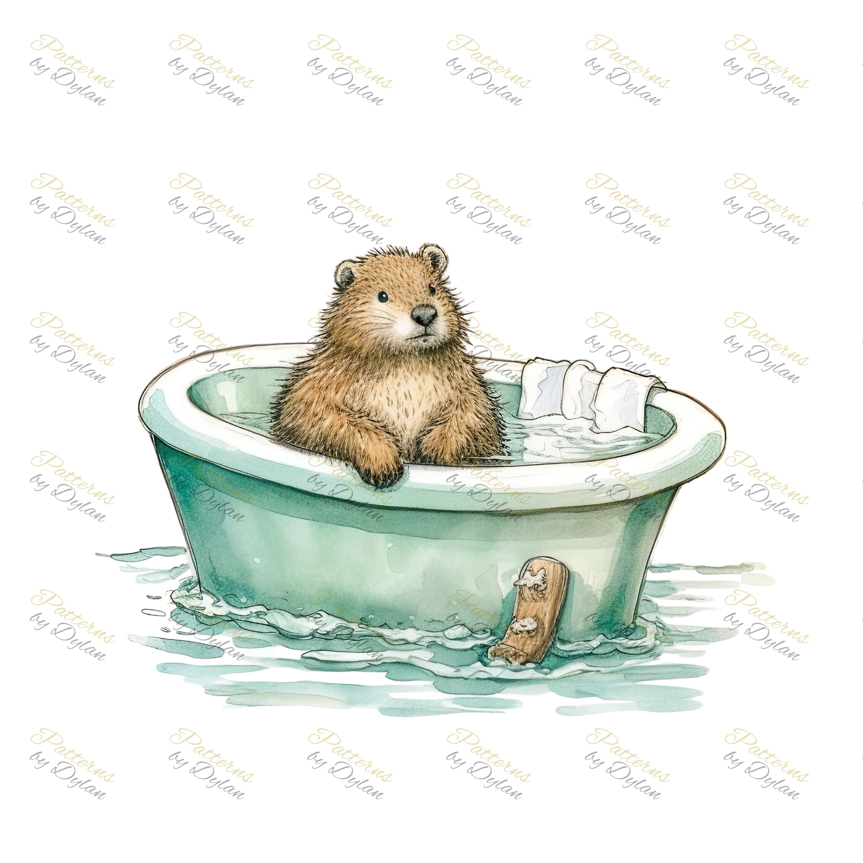 Cute Beavers in Bath Tubs Hand Drawn Illustrations Bundle, Set of 12 ...