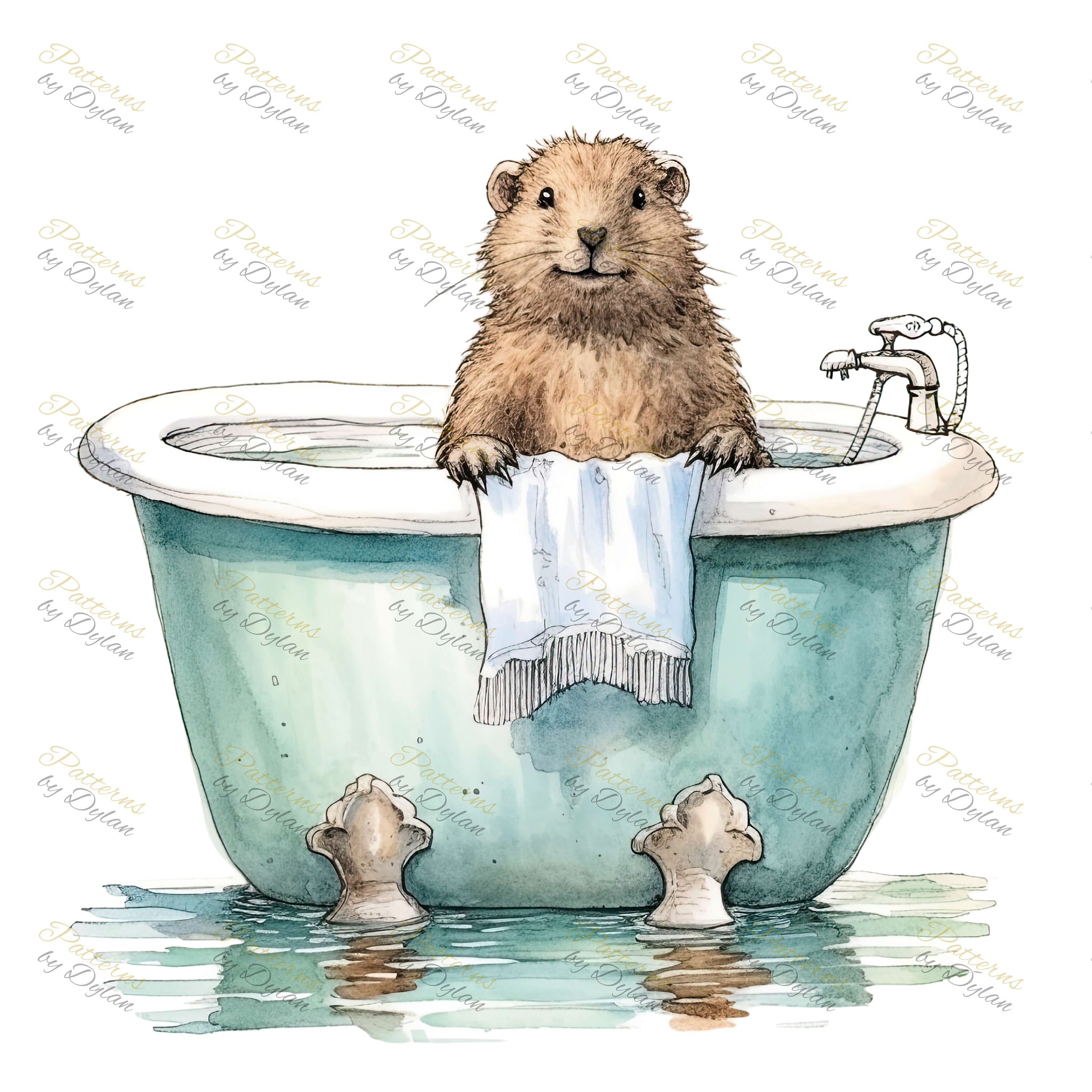 Cute Beavers in Bath Tubs Hand Drawn Illustrations Bundle, Set of 12 ...