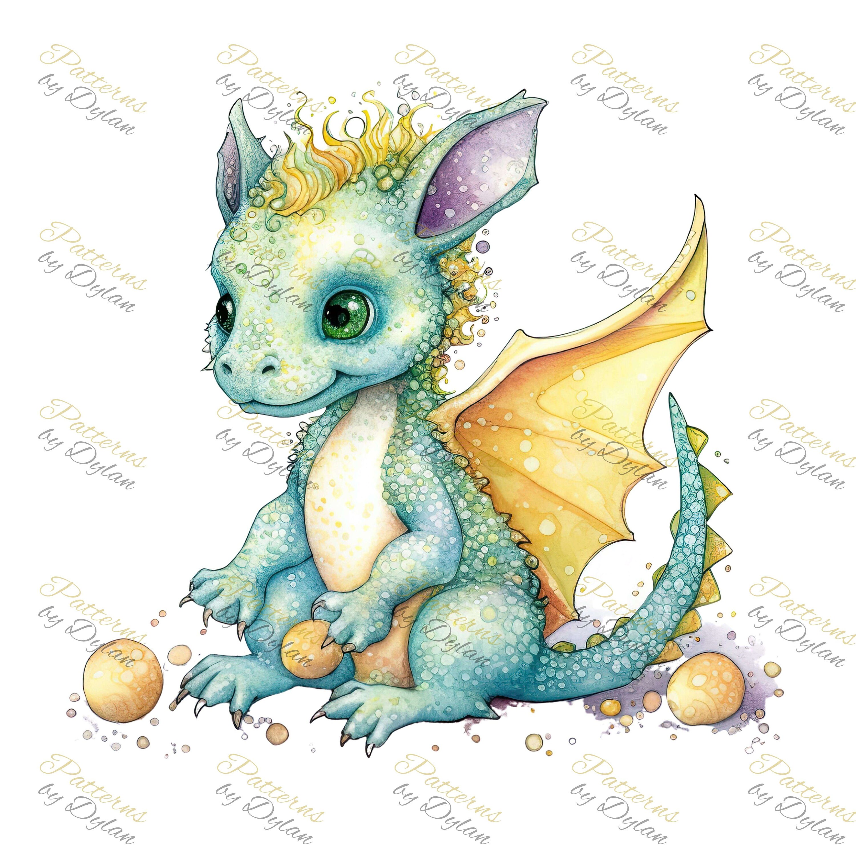 Colorful Cute Baby Dragons Clip Art Set of 10, Fantasy Mystical ...