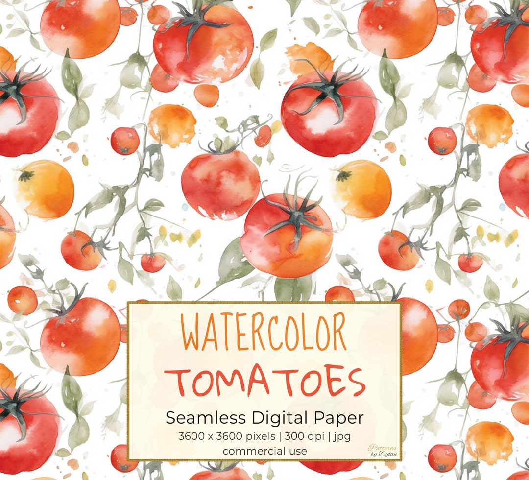 WATERCOLOR TOMATOES Digital Paper, Fruit and Vegetable Seamless ...