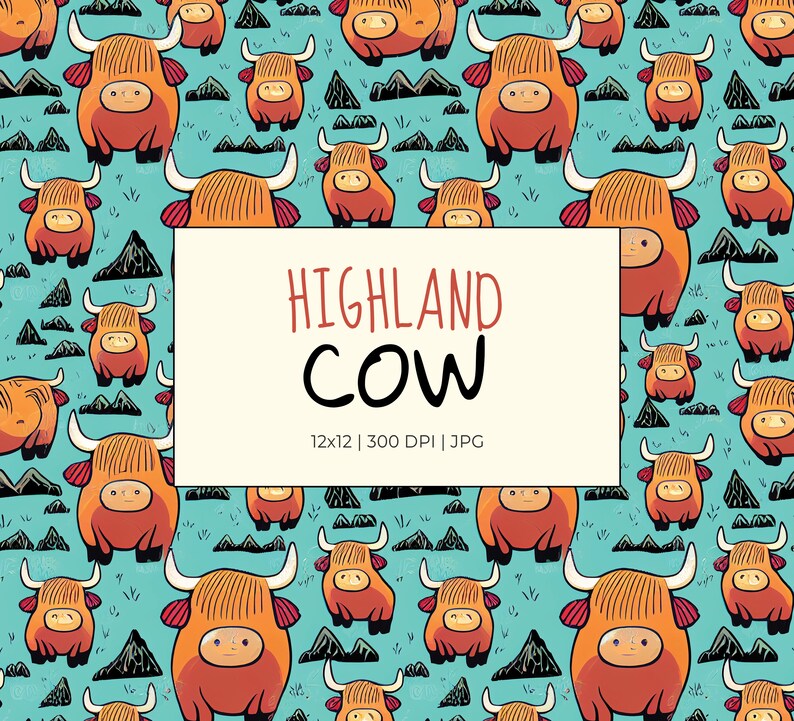 HIGHLAND COW PATTERN, Highland Cow Seamless Repeat Pattern for ...