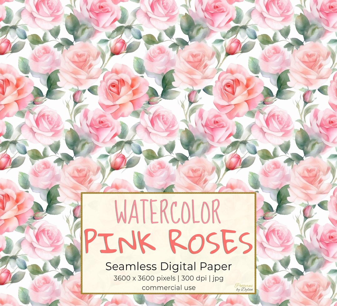 WATERCOLOR PINK ROSES, Spring Floral Seamless Repeat Pattern for ...