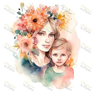 Mother and Child Floral Watercolor Illustrations Bundle, Set of 12 ...