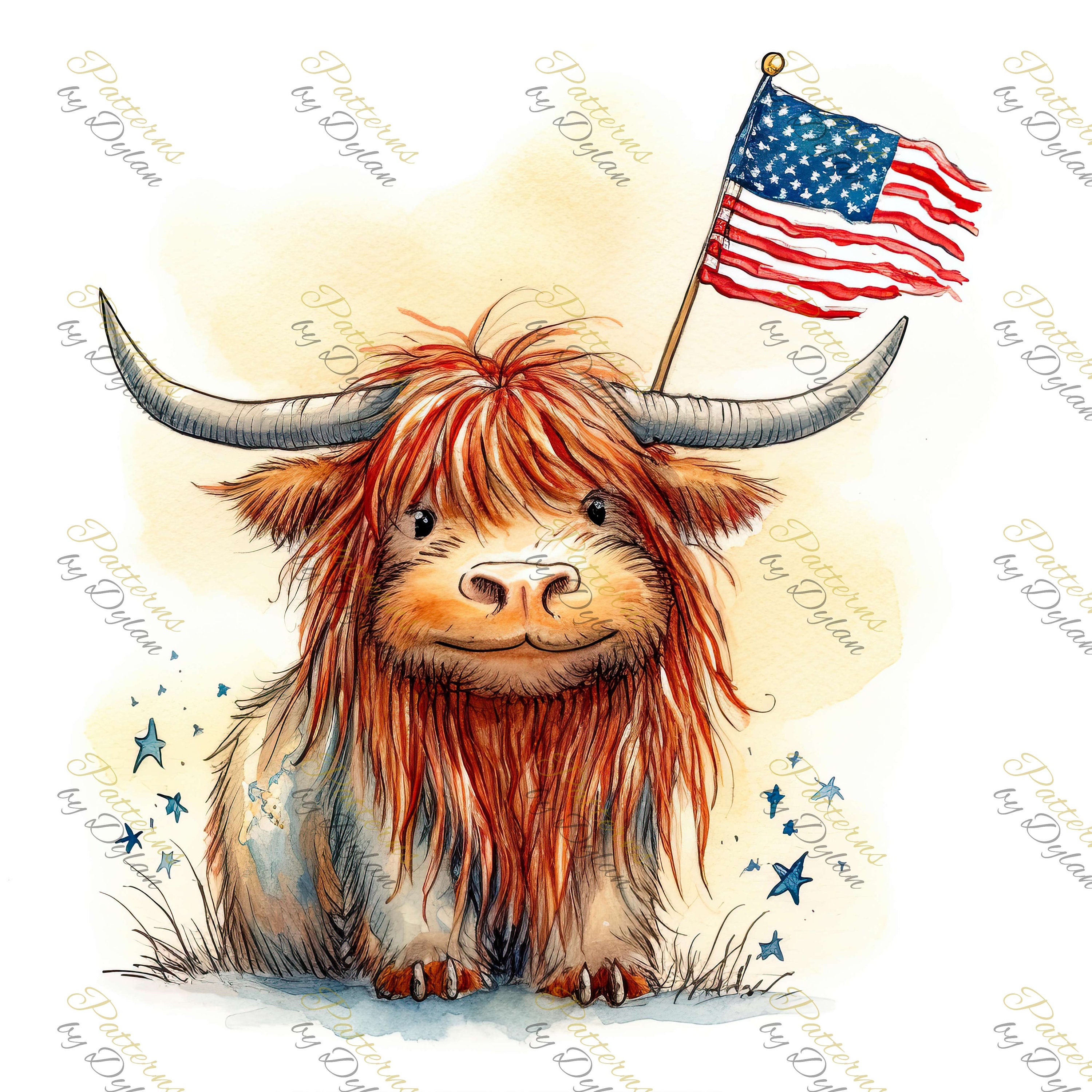 4th of July Highland Cows Clip Art Set of 11 Hand Drawn Farm - Etsy