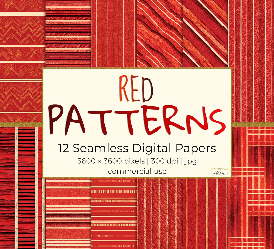 RED PATTERNS Digital Paper Pack, Red Seamless Patterns Set for ...