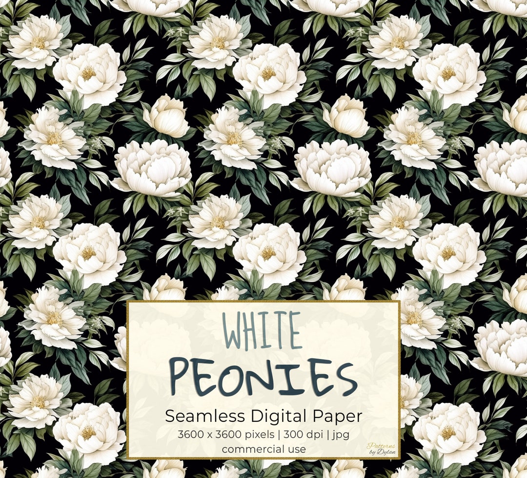 WHITE PEONIES, Watercolor Floral Seamless Repeat Pattern for ...