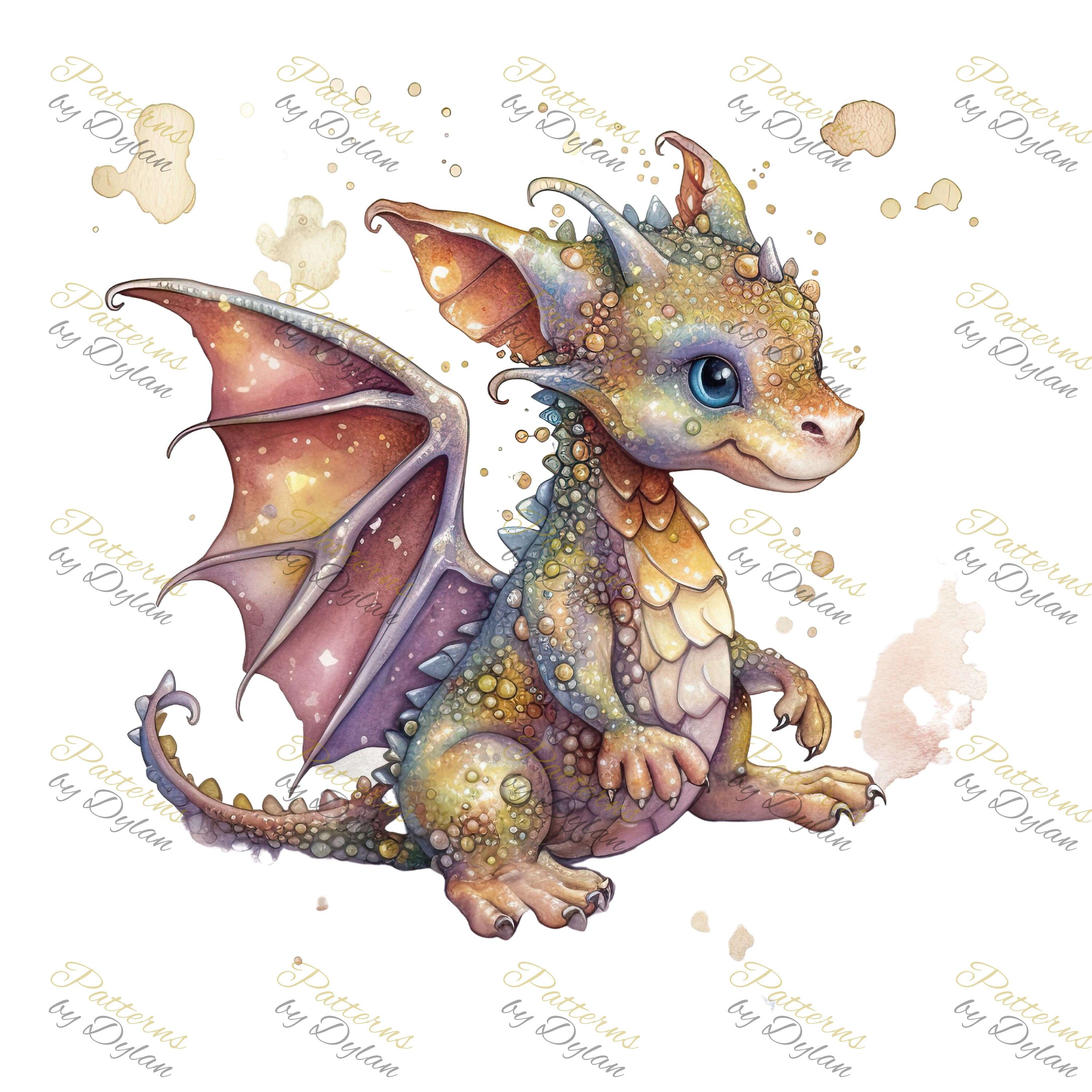 Colorful Cute Baby Dragons Clip Art Set of 10, Fantasy Mystical ...