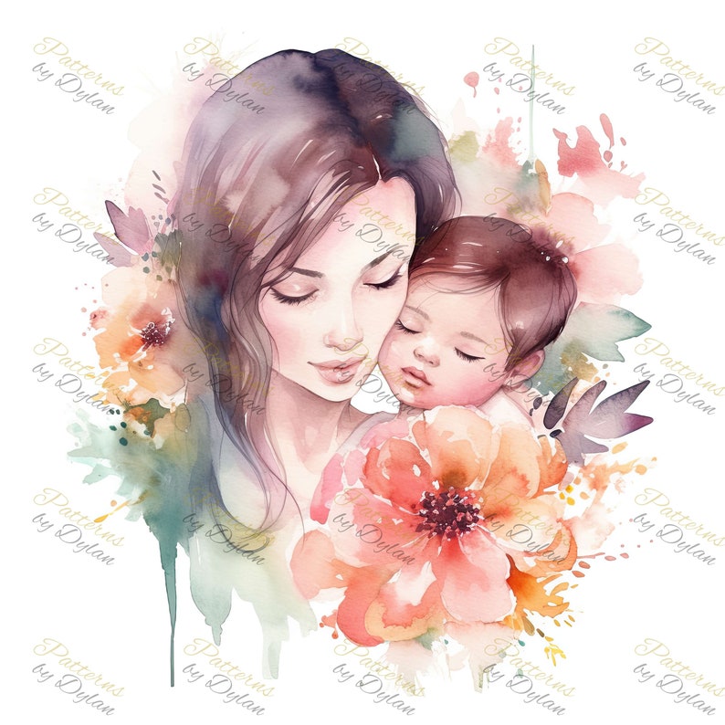 Mother and Child Floral Watercolor Illustrations Bundle Set - Etsy