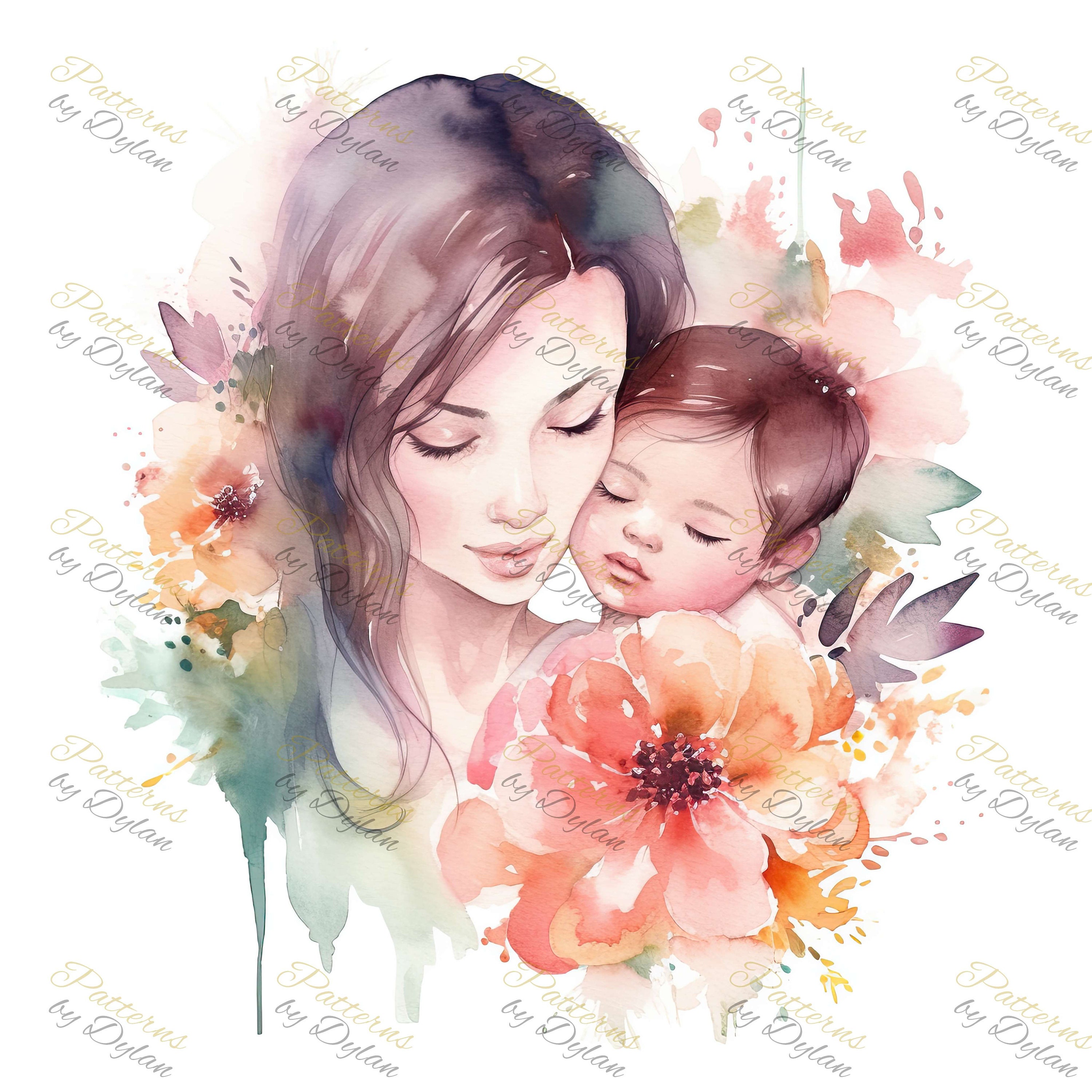 Mother and Child Floral Watercolor Illustrations Bundle Set - Etsy