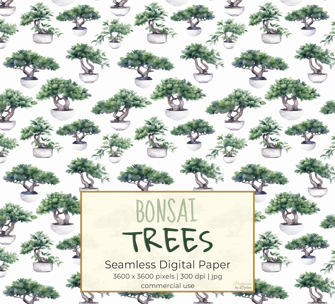 BONSAI TREES, Japanese Plants Seamless Repeat Pattern for Backgrounds ...