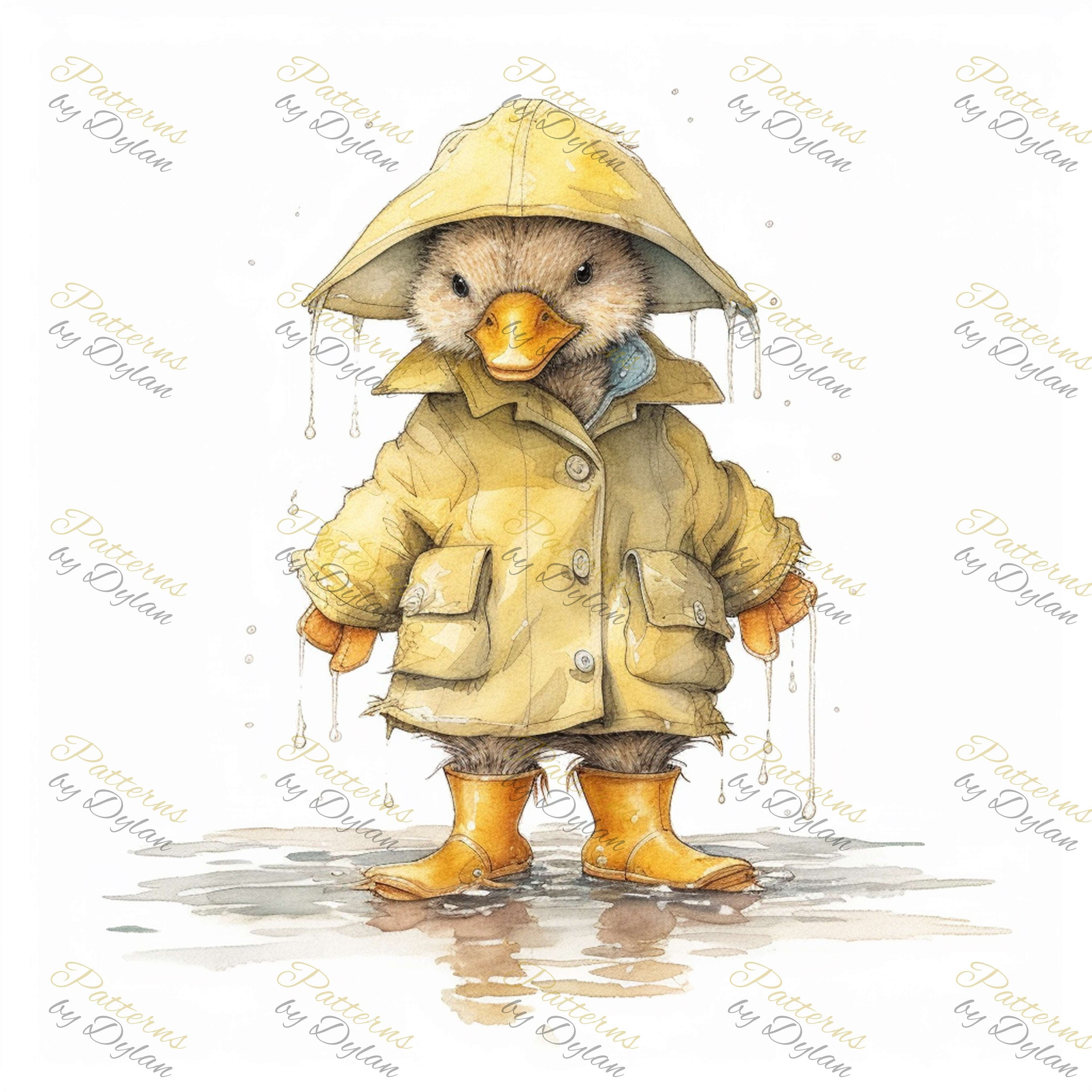 Baby Ducklings in Rain Gear Hand Drawn Illustrations Bundle, Set of 12 ...