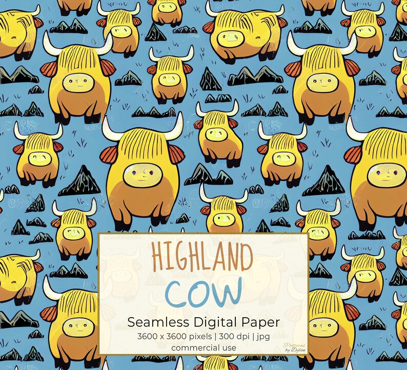 HIGHLAND COW PATTERN, Highland Cow Seamless Repeat Pattern for ...