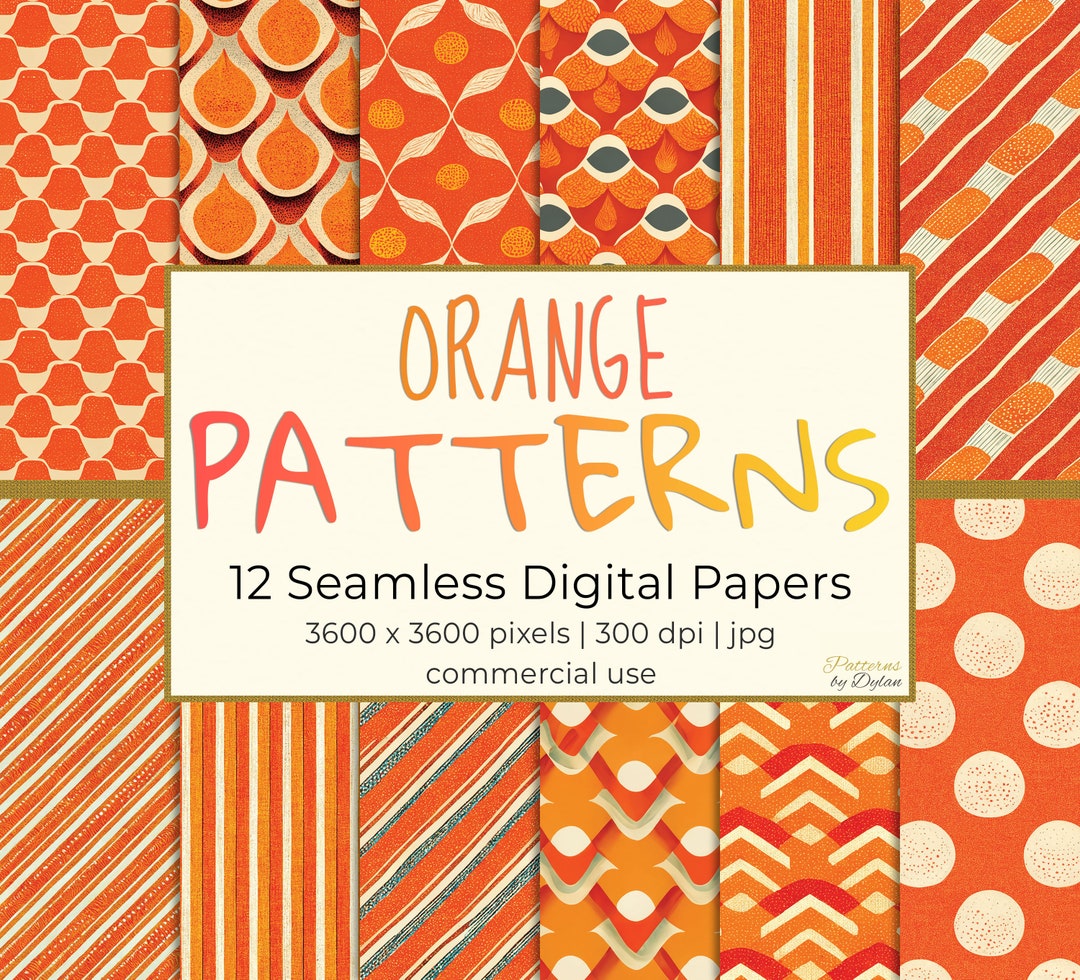 ORANGE PATTERNS Digital Paper Pack, Orange Seamless Patterns Set for ...