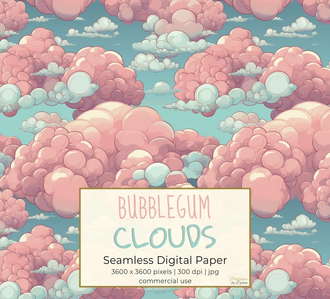 BUBBLEGUM CLOUDS, Seamless Kawaii Cotton Candy Sky Repeat Pattern for ...