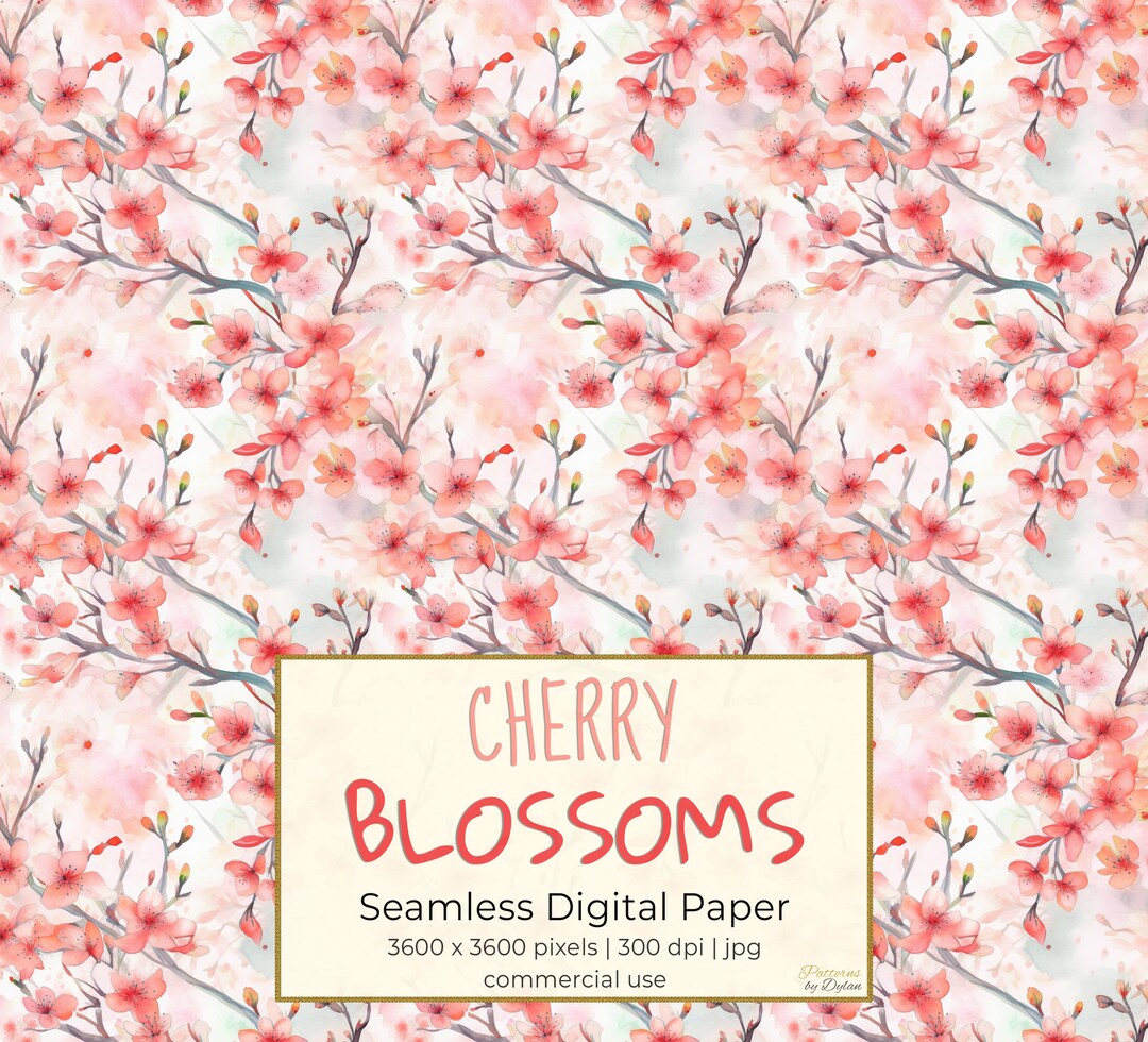 CHERRY BLOSSOMS Digital Paper, Fruit Seamless Patterns, Printable ...